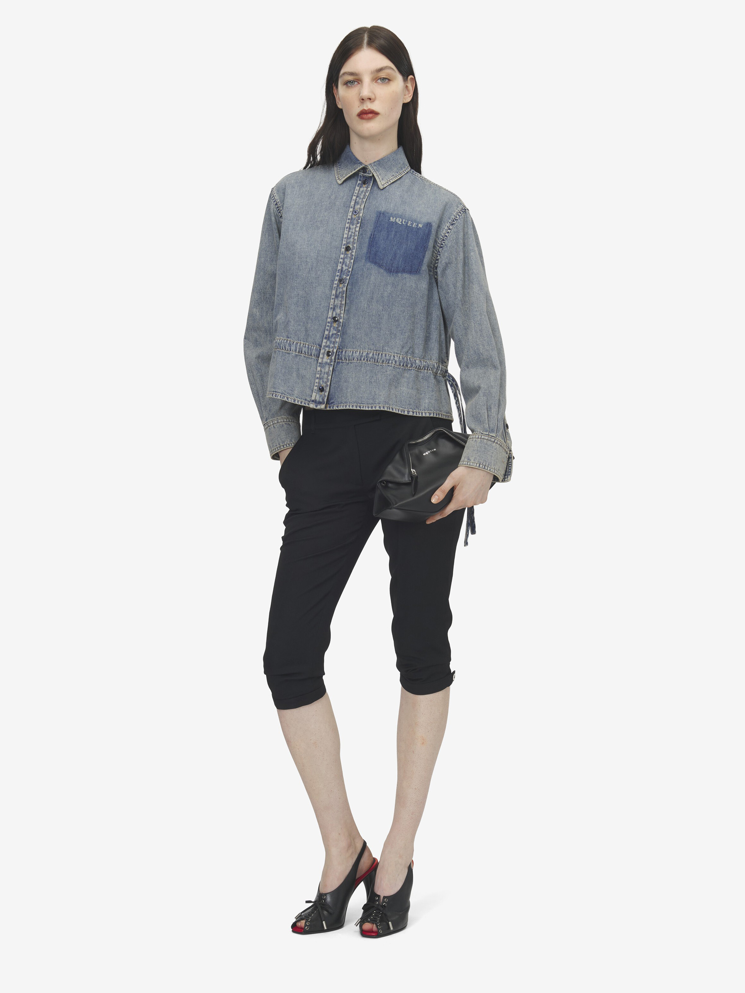 ALEXANDER MCQUEEN MCQUEEN Chambray Shirt Jacket with Drawstring Waist